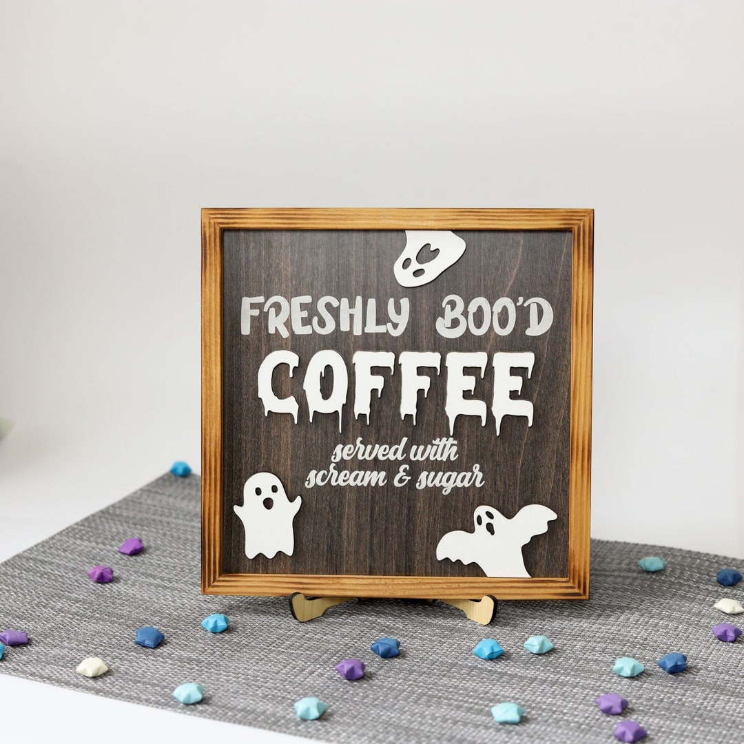 Framed Freshly Boo'd Coffee Sign, Halloween Coffee Bar Sign, Boo'd ...