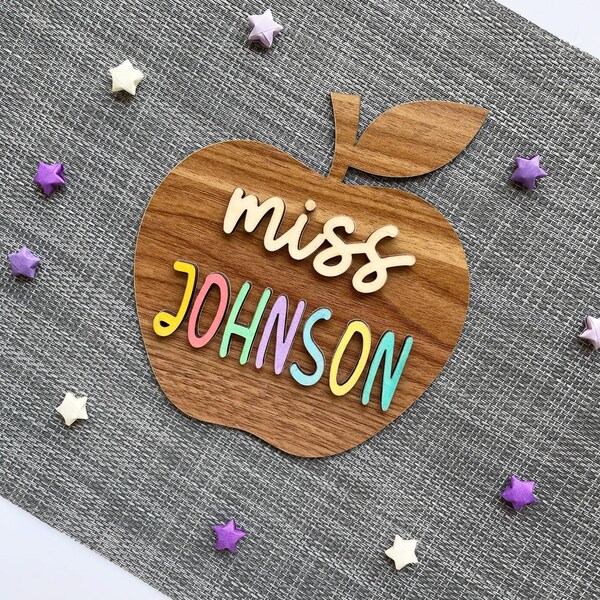Wood Apple Teacher Sign - Etsy