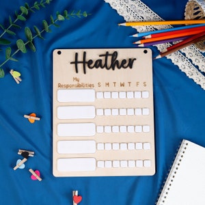 Customized Wooden Daily Responsibility Board, Reusable Daily Routine ...