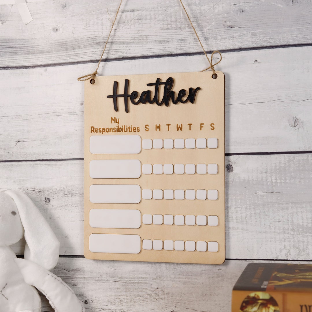 Customized Wooden Daily Responsibility Board, Reusable Daily Routine ...