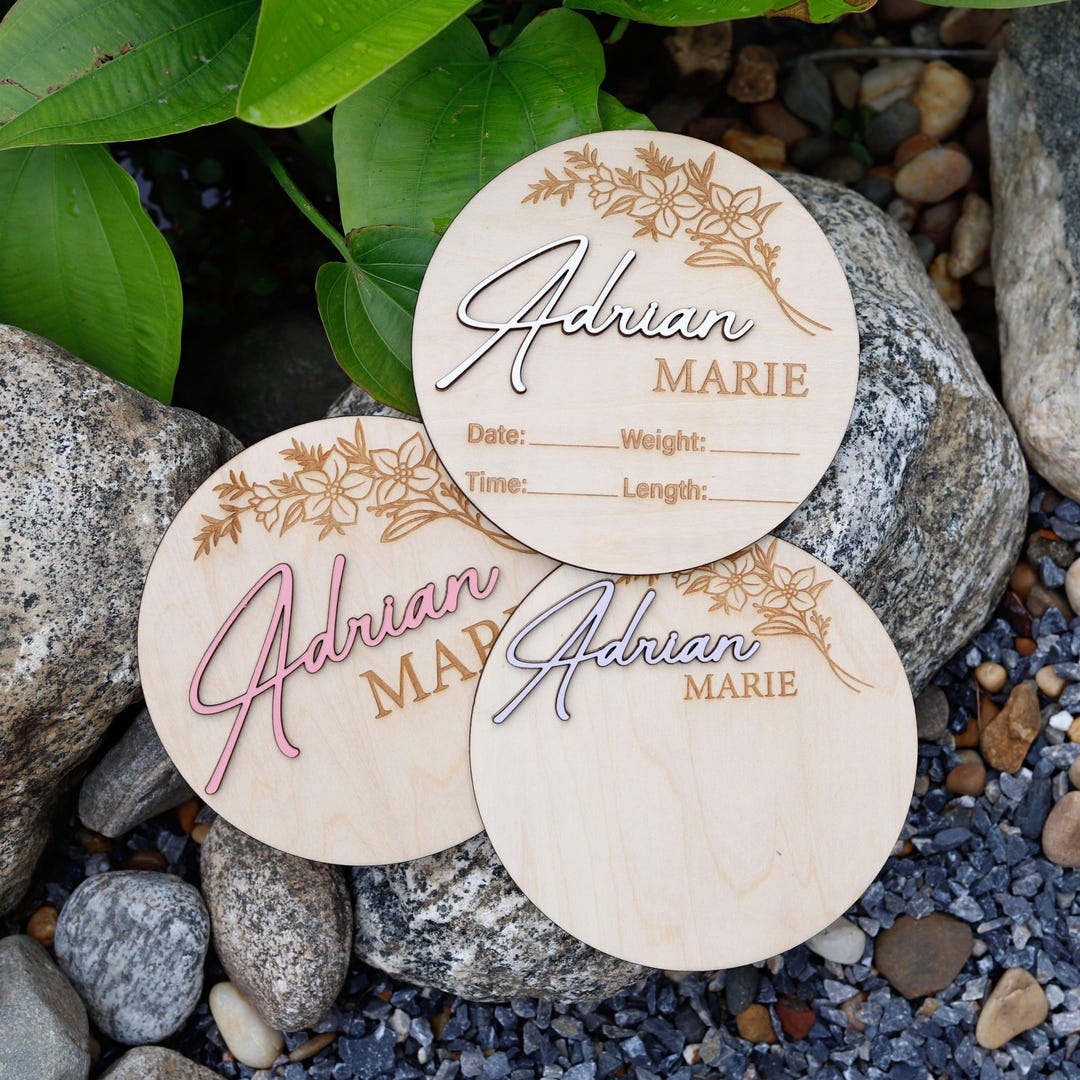 Baby Round Announcement Sign With Birth Stats, Baby Name Reveal Sign ...