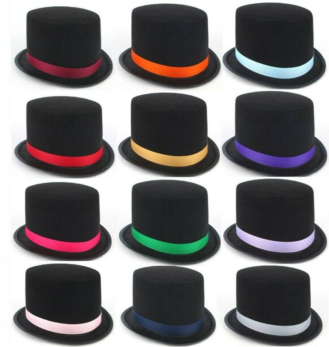 BLACK TOP HAT Kids Costumes Ribbon Magician Gentleman Felt 4.5" Tall ...