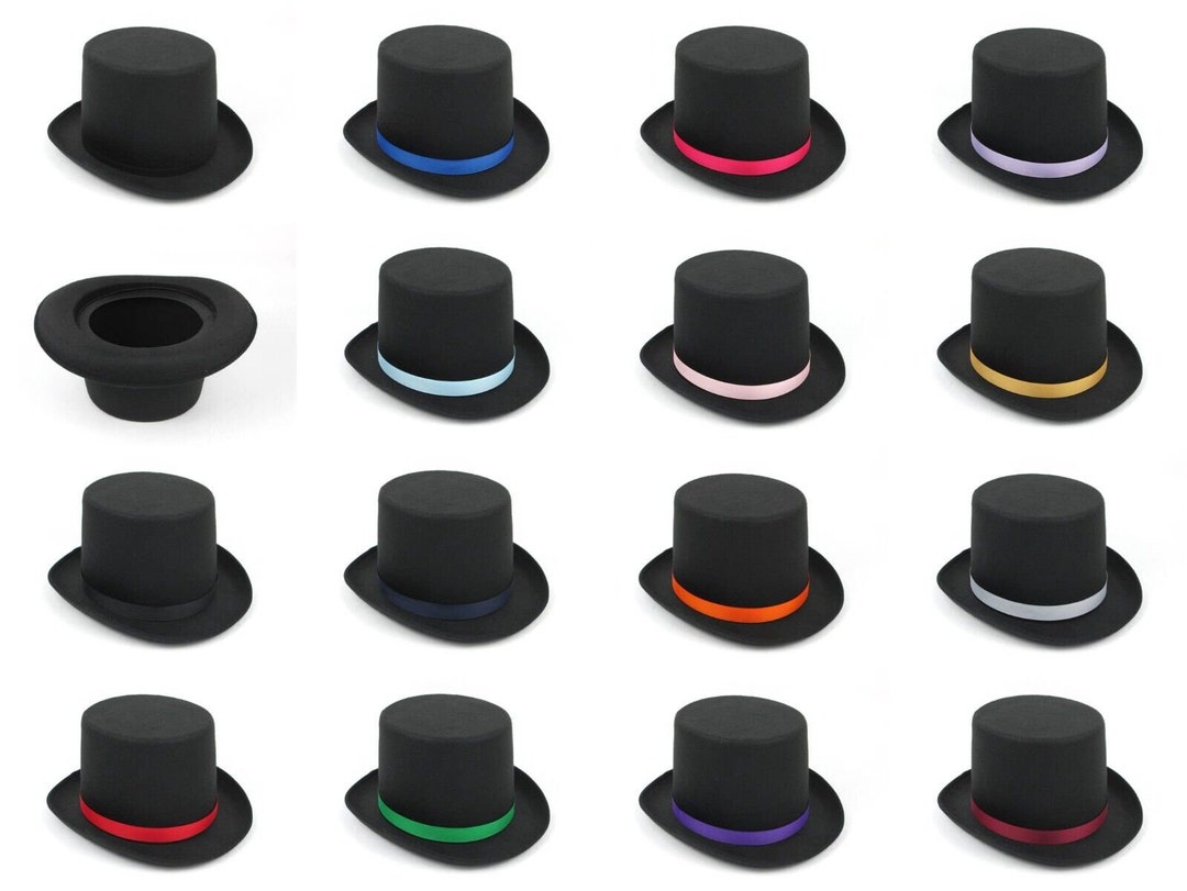 BLACK TOP HAT Costumes Ribbon Magician Gentleman Felt 6" Tall 20s ...