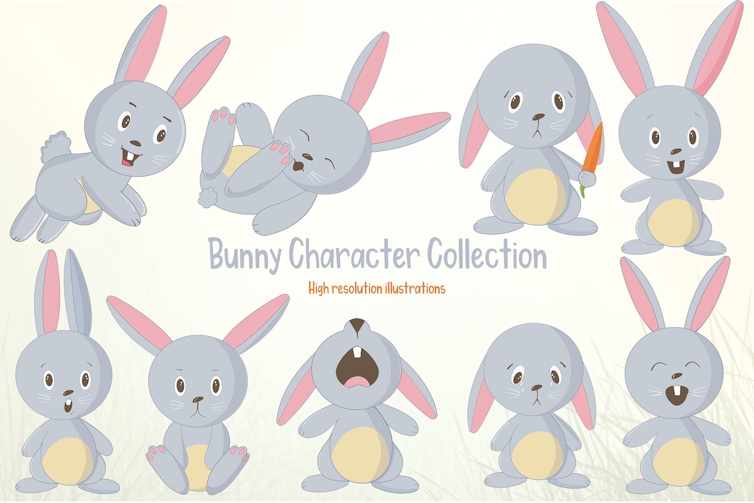 Bunny Character Bundle and Expressions Graphic - Etsy