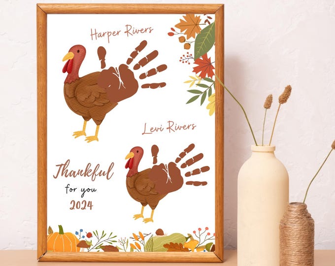Thanksgiving Turkey Sibling Handprint Download, Custom Kids Name ...