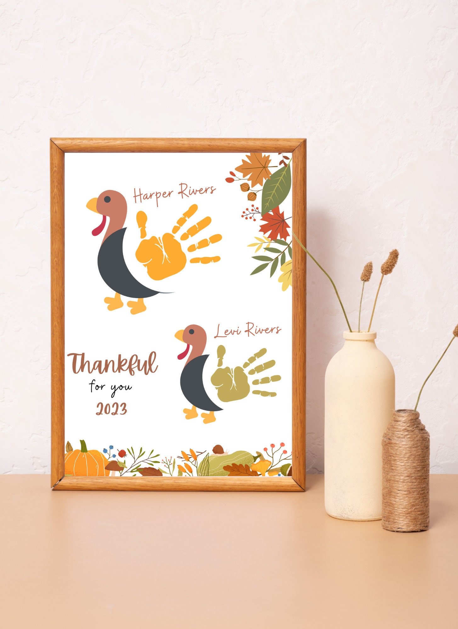 Thanksgiving Turkey Sibling Handprint Download, Custom Kids Name ...