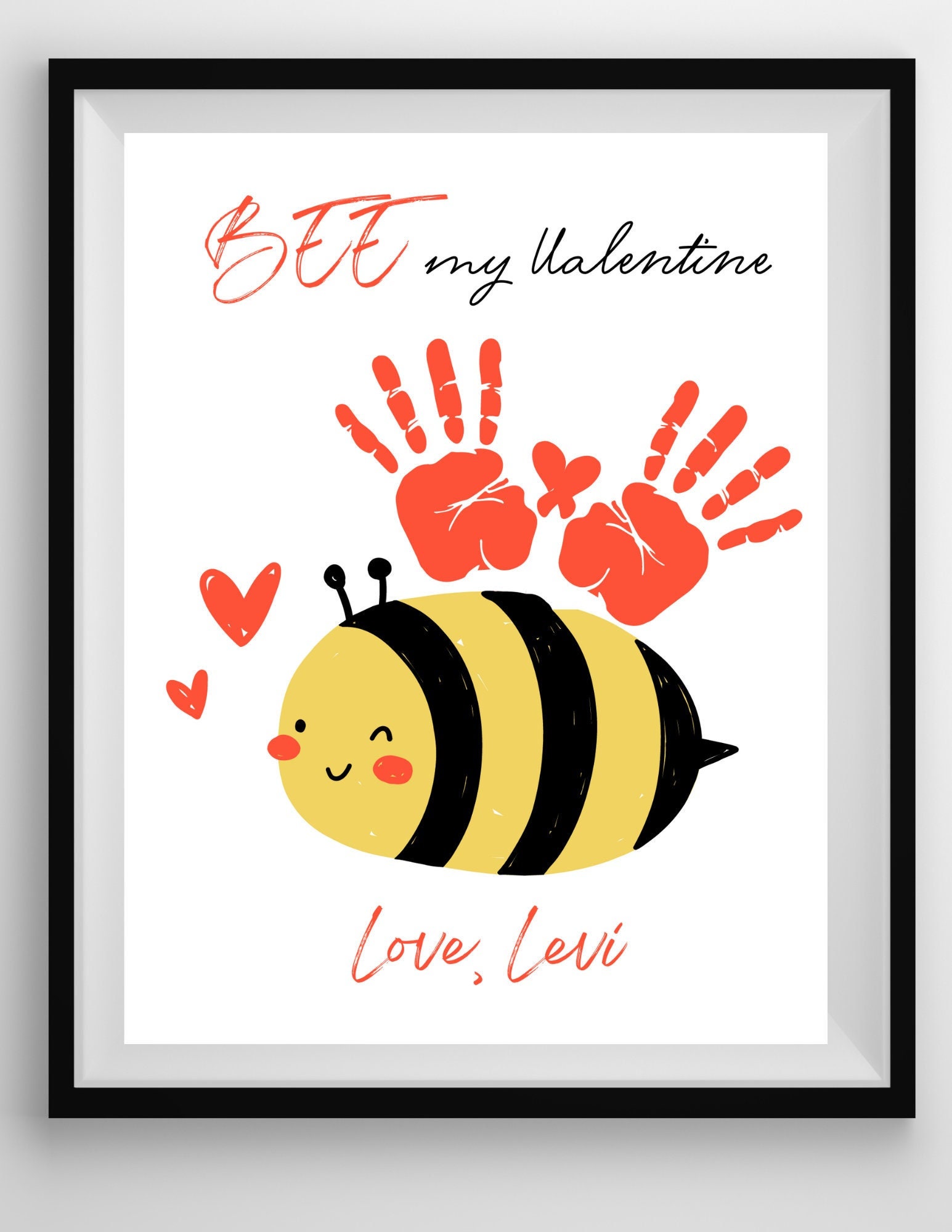 Valentine's Day Bee Mine Handprint Craft, Keepsake Custom Name Digital ...