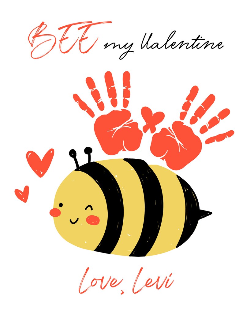 Valentine's Day Bee Mine Handprint Craft, Keepsake Custom Name Digital ...