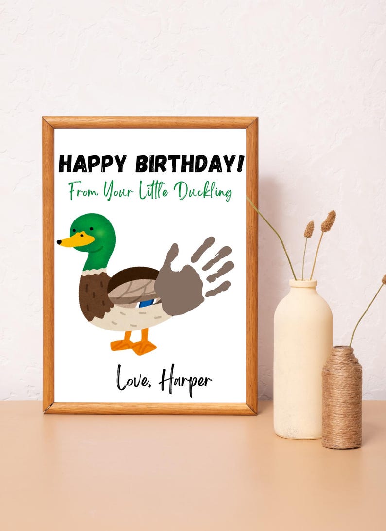 Happy Birthday Mallard Duck Handprint Art Card and Craft, Printable Birthday Card, Keepsake Card ...
