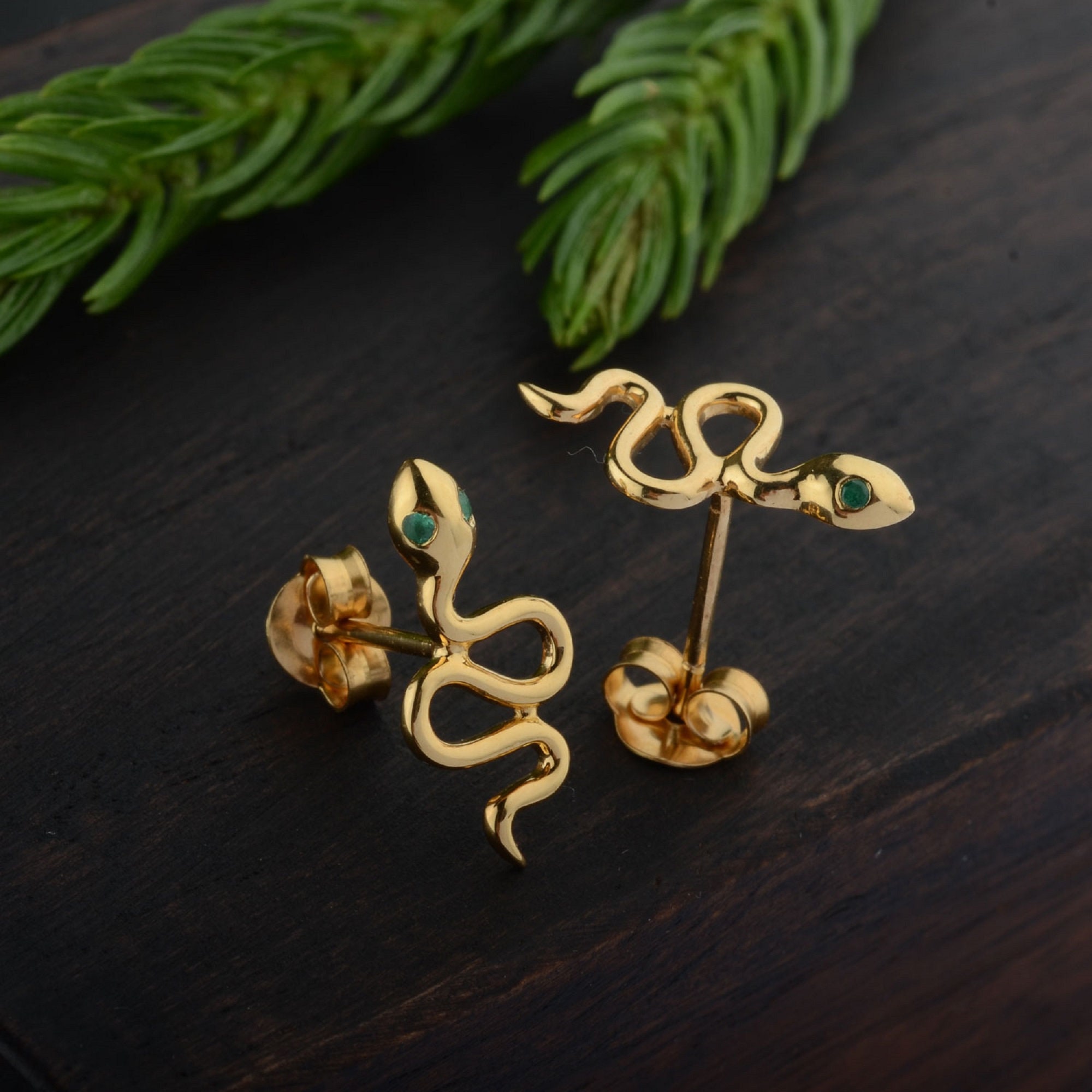 Snake Designer Stud Handmade Earrings In Solid 14K Yellow Gold | Etsy