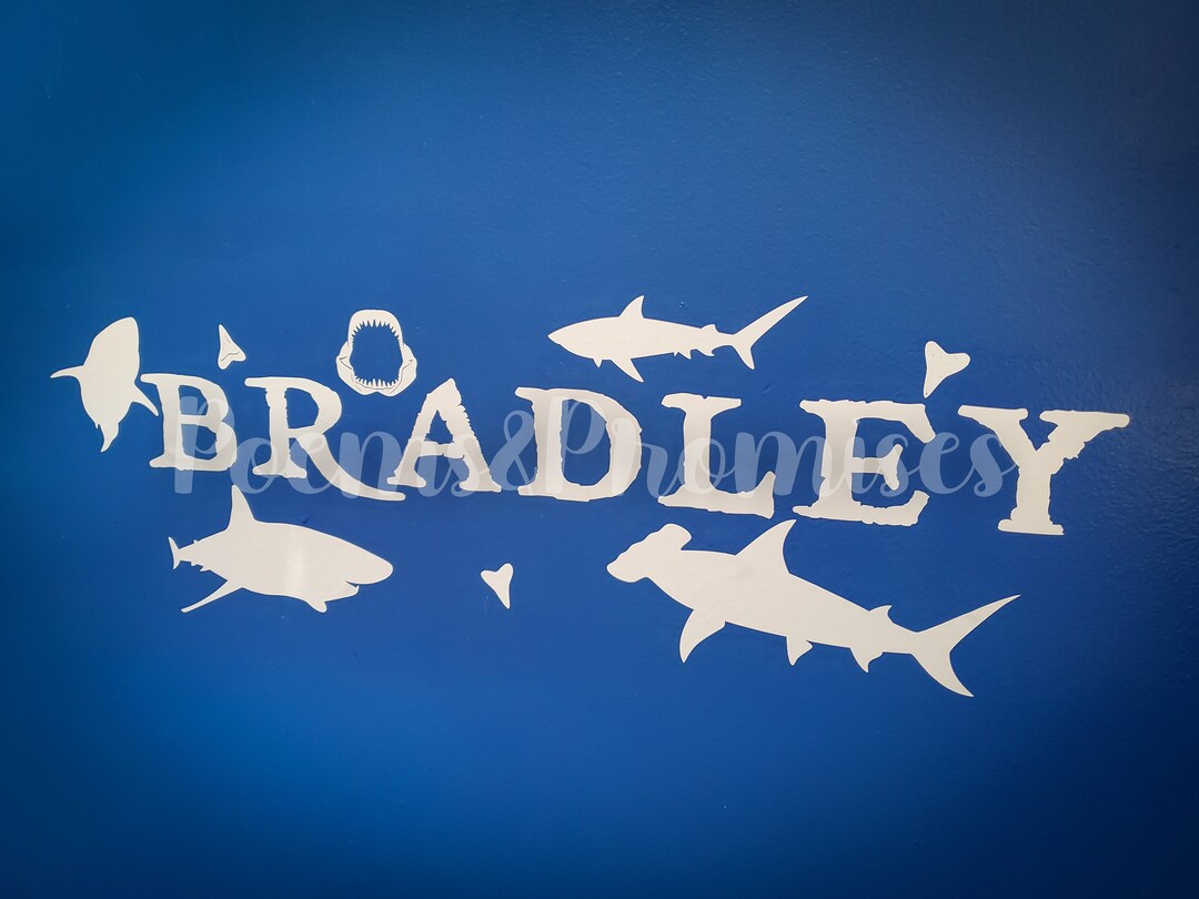 Shark Wall Decal, Shark Personalized Boys Name, Shark Wall Decor, Shark ...