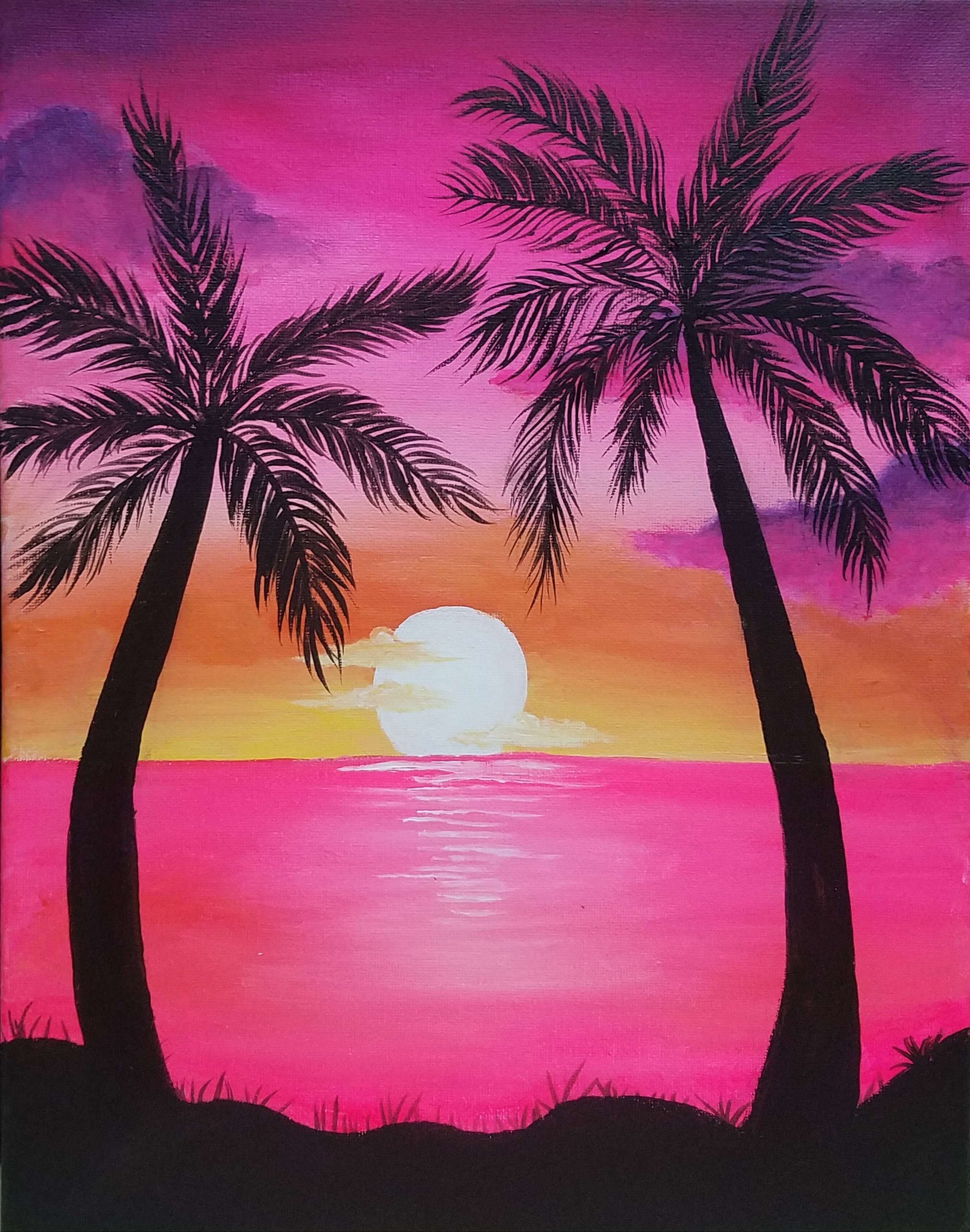 Pink Sunset Acrylic Painting