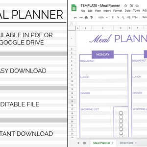 Easy Weekly Meal Planner Google Sheets Instant Download - Etsy