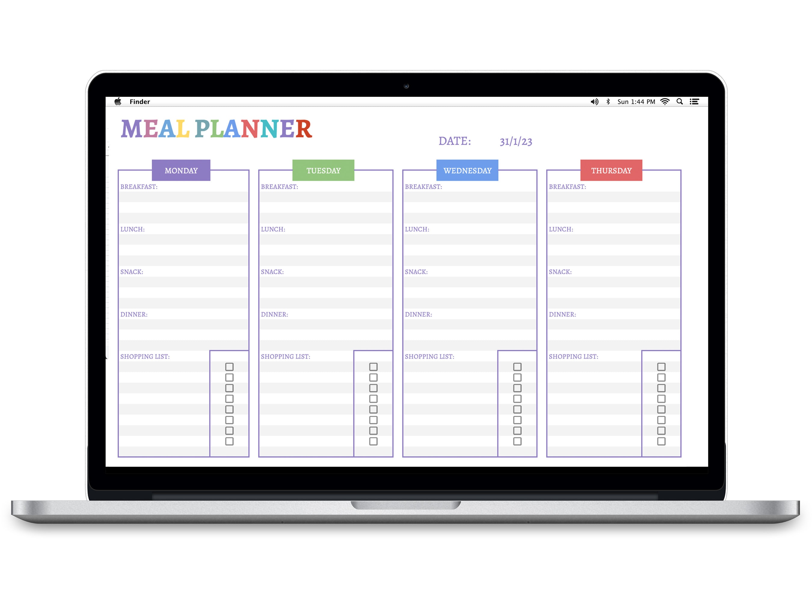 Easy Weekly Meal Planner Google Sheets Instant Download - Etsy