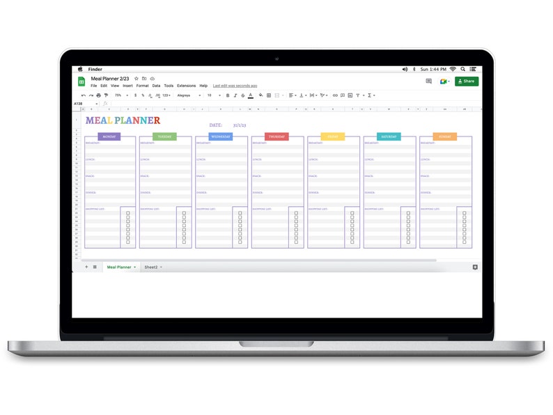 Easy Weekly Meal Planner Google Sheets Instant Download - Etsy