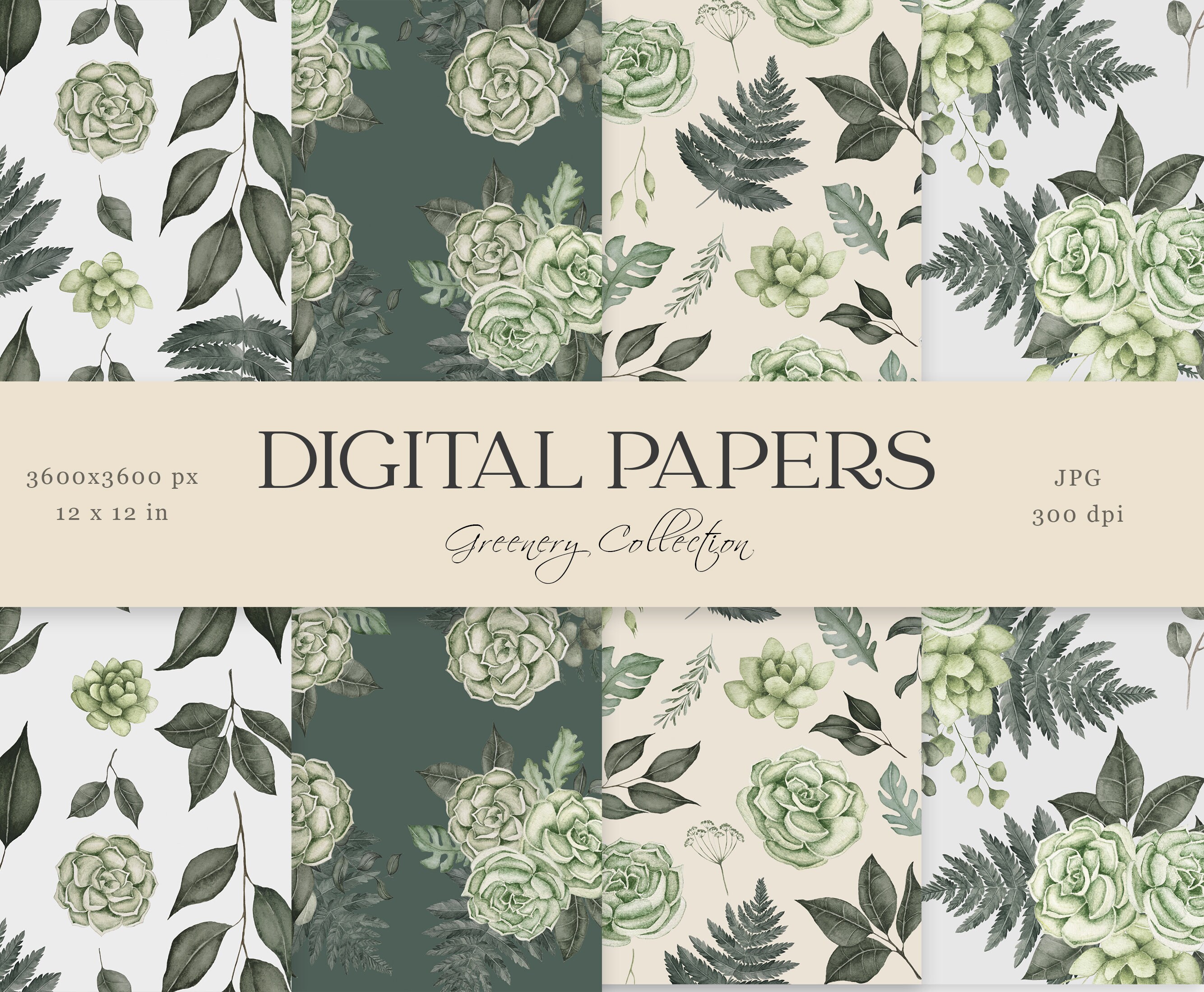 Greenery Leaves Digital Papers Scrapbook Papers Set | Etsy