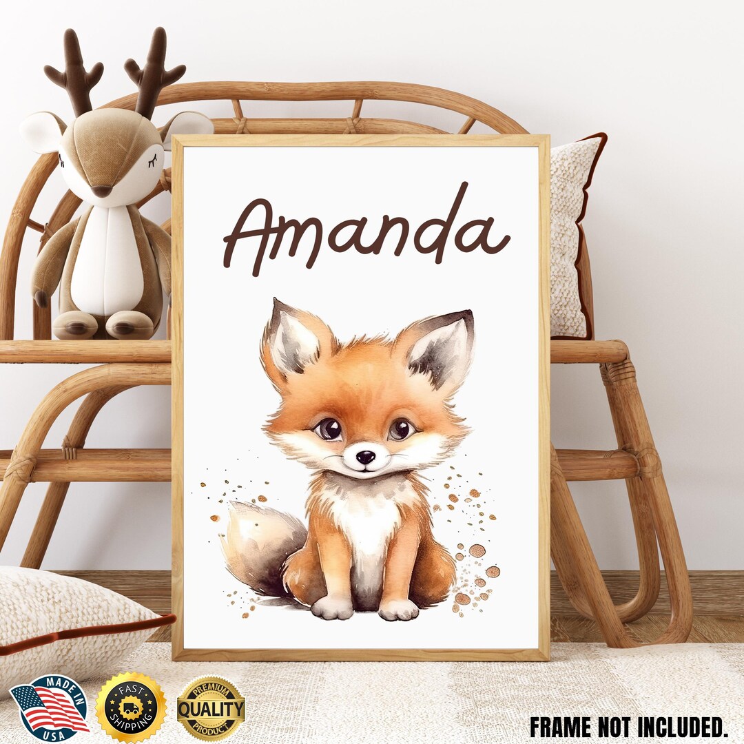 Personalized Fox Wall Art - Woodland Nursery Baby Fox - Fox Kid's Room ...