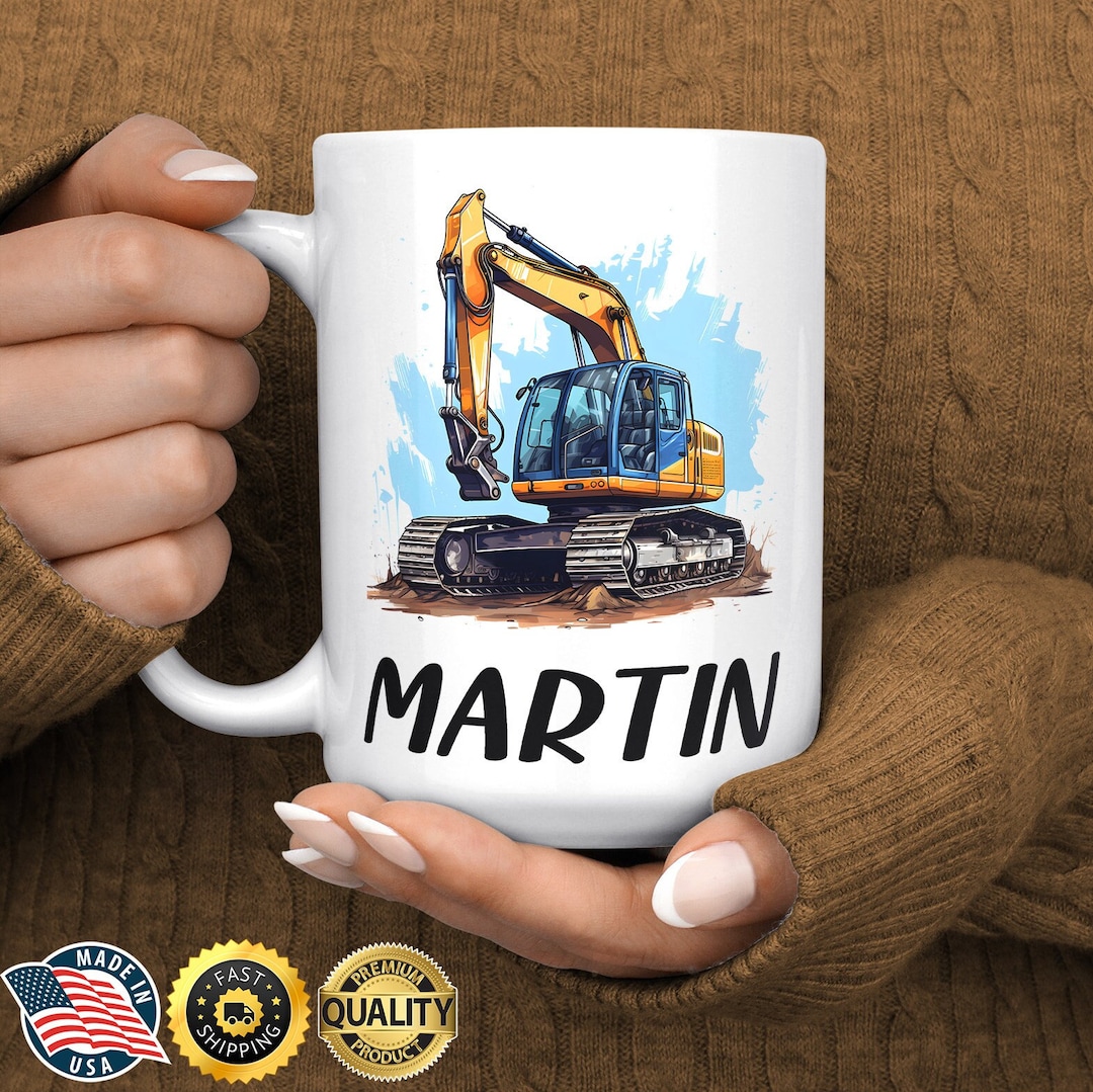 Excavator Mug - Personalised Construction Mug for Kids - Excavator ...