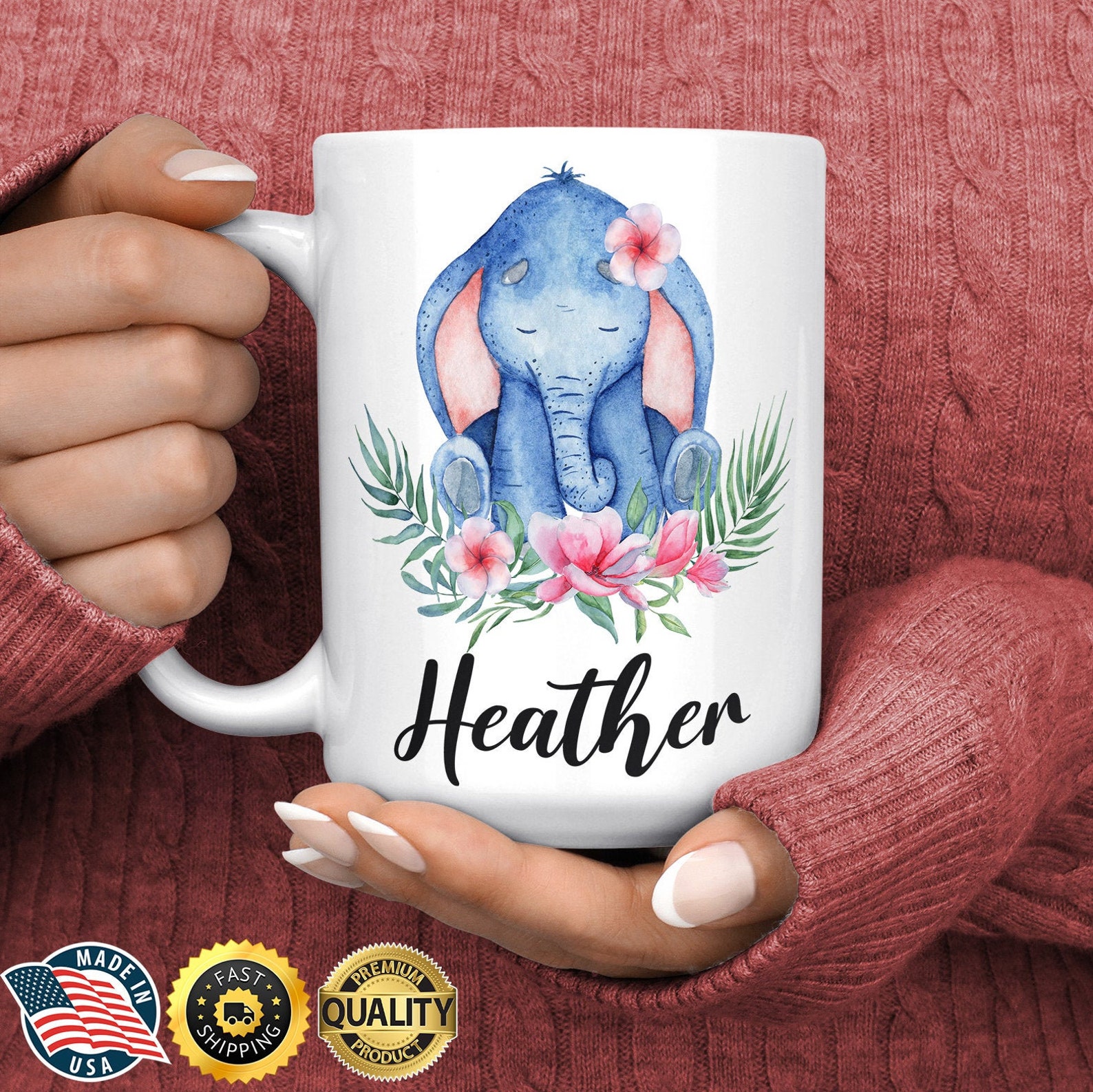 Elephant Mug Elephant Gifts for Women Custom Elephant | Etsy