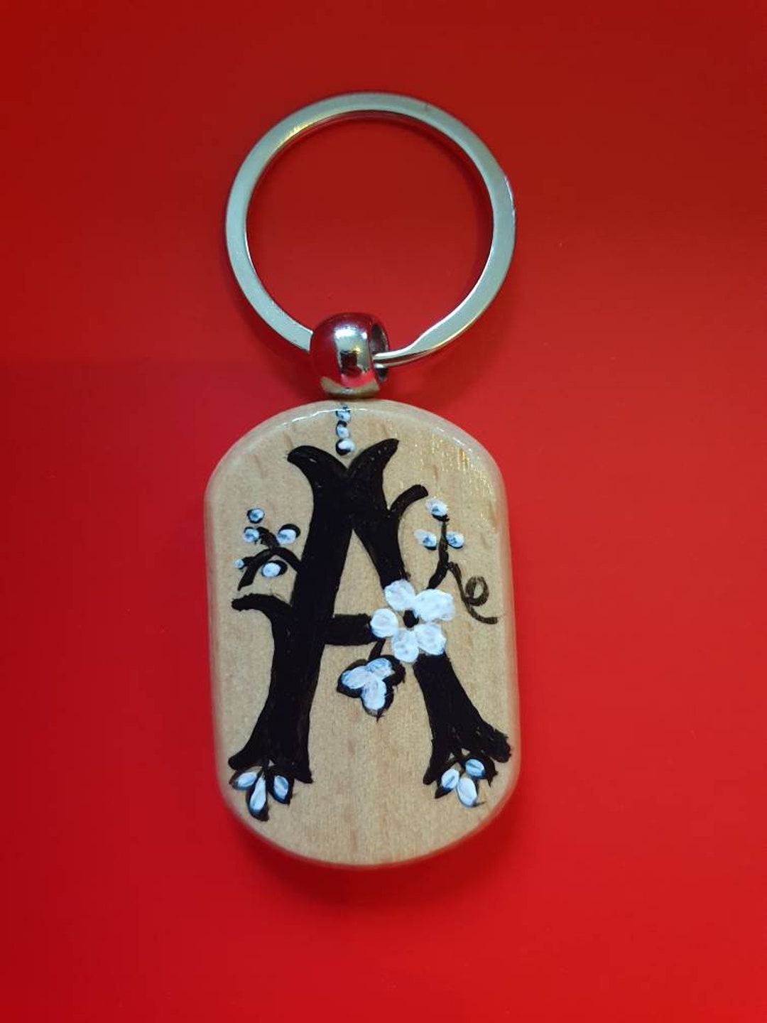 Initial Wooden Keyring With Split Ring 'A' to - Etsy