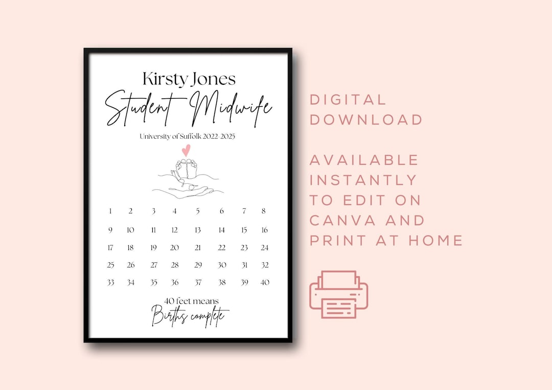 Digital File Personalised Student Midwife Birth Counter A4 - Etsy