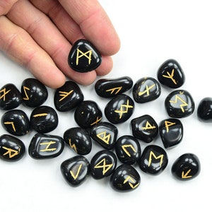 RUNES: Set of Etched Viking Runestones With Bag – 25 Runes, Elder ...