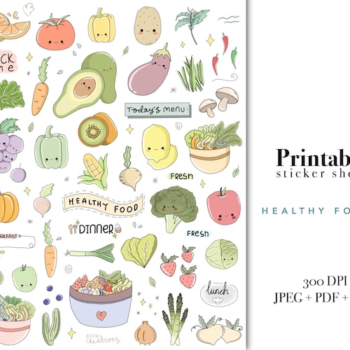 Healthy Food Digital Printable Stickers Fruits Vegetables - Etsy