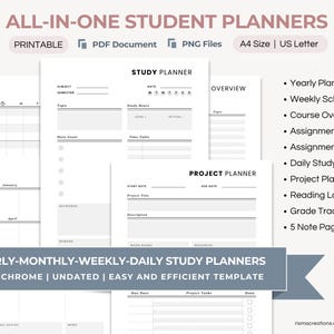 Easy Student Printable Planners Complete Elegant Smart Design in ...