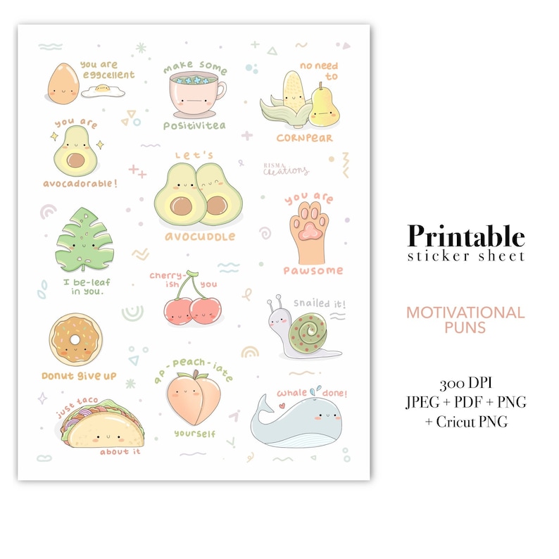 Motivational Puns Digital Printable Planner Stickers Cute | Etsy