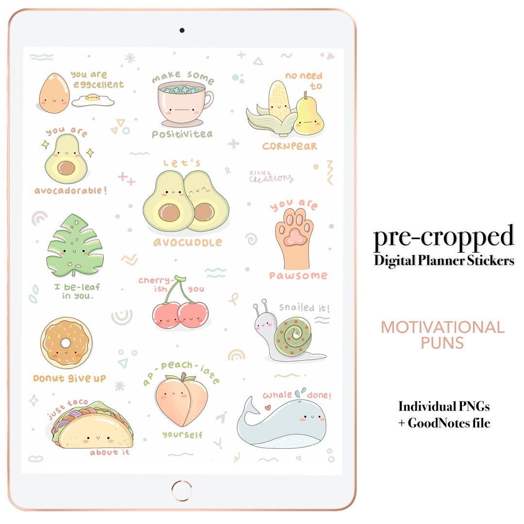 Motivational Puns Digital Stickers, Cute Motivational Illustrated ...