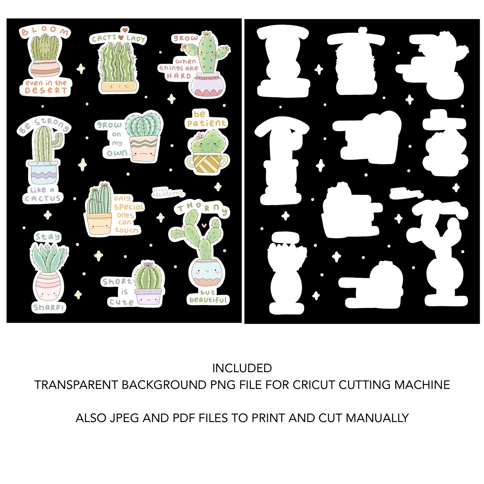 Motivational Cactus Printable Planner Stickers, Digital Cute Kawaii ...