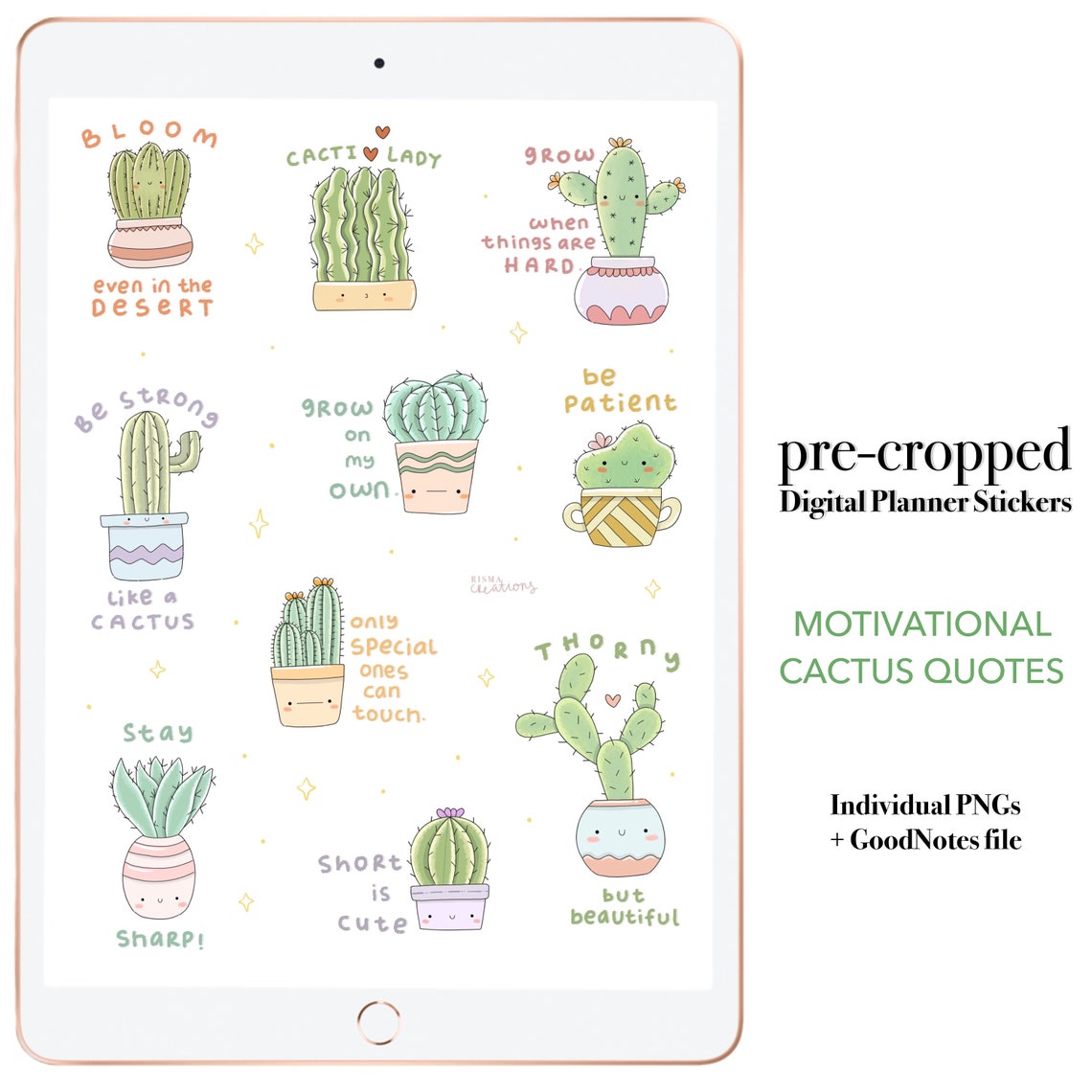 Motivational Cactus Digital Planner Stickers, Cactus Quotes Goodnotes ...