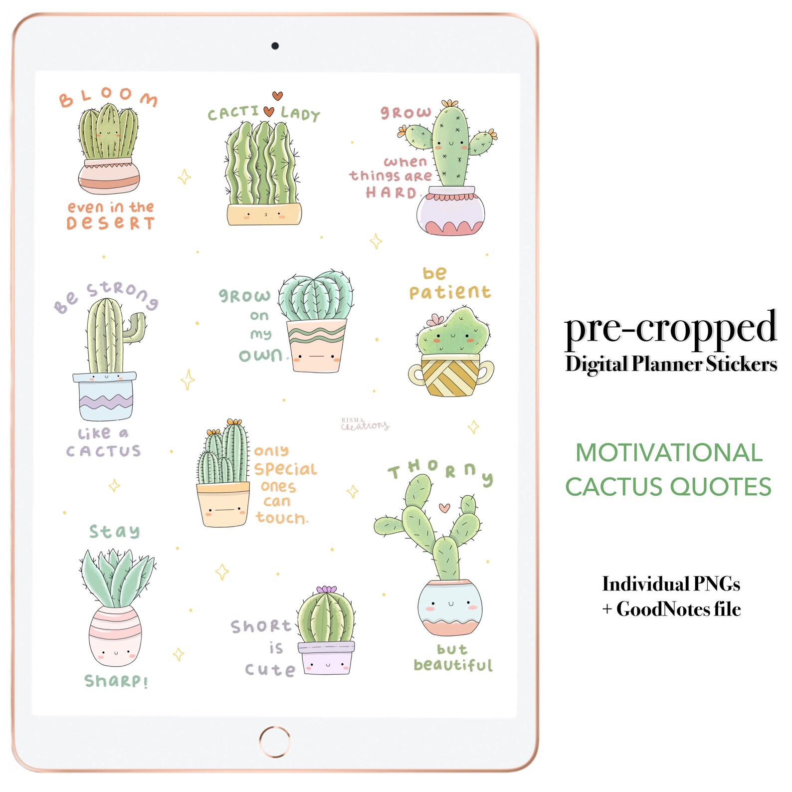 Motivational Cactus Digital Planner Stickers, Cactus Quotes Goodnotes ...