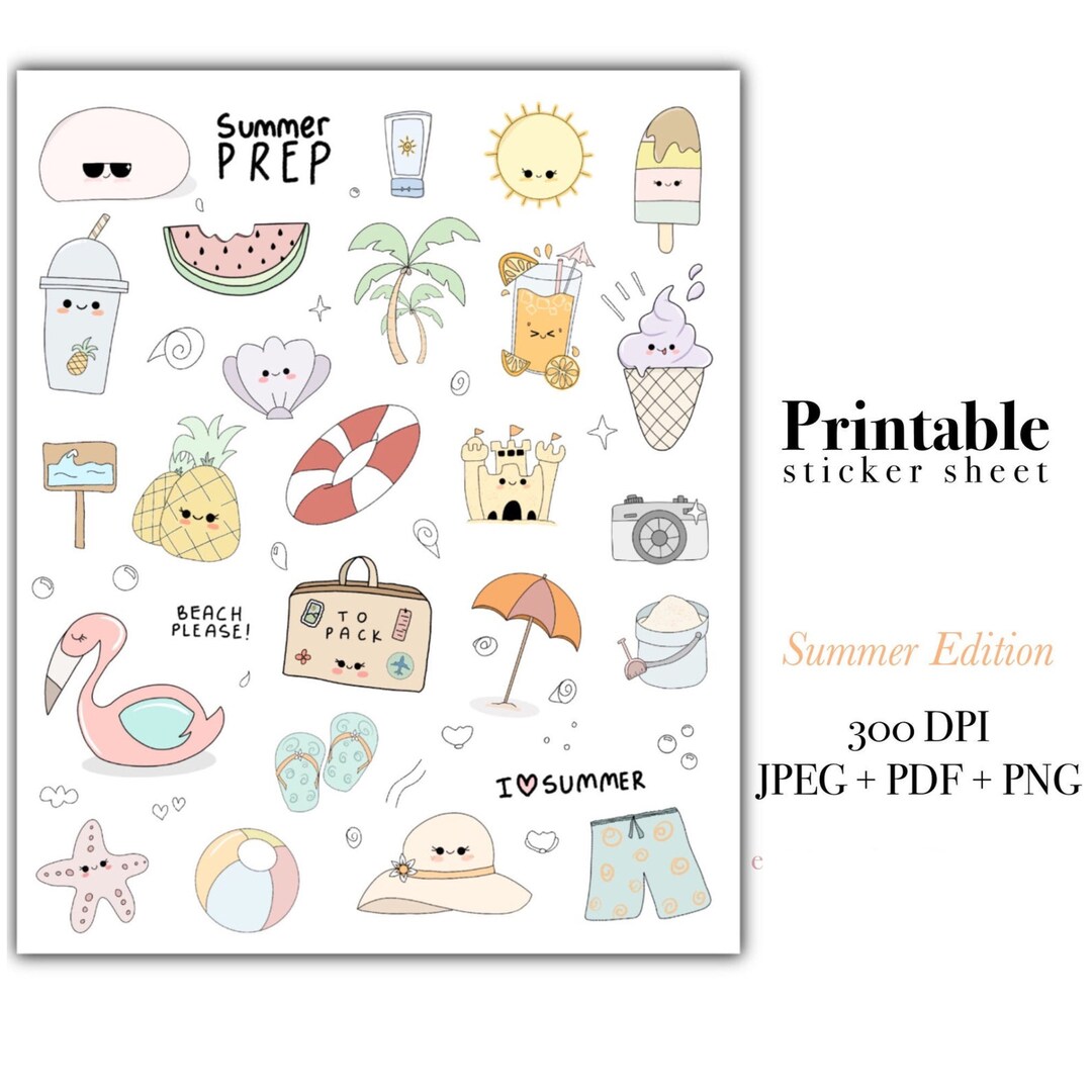 Summer Holiday Printable Stickers, Summer Commercial Use Stickers ...