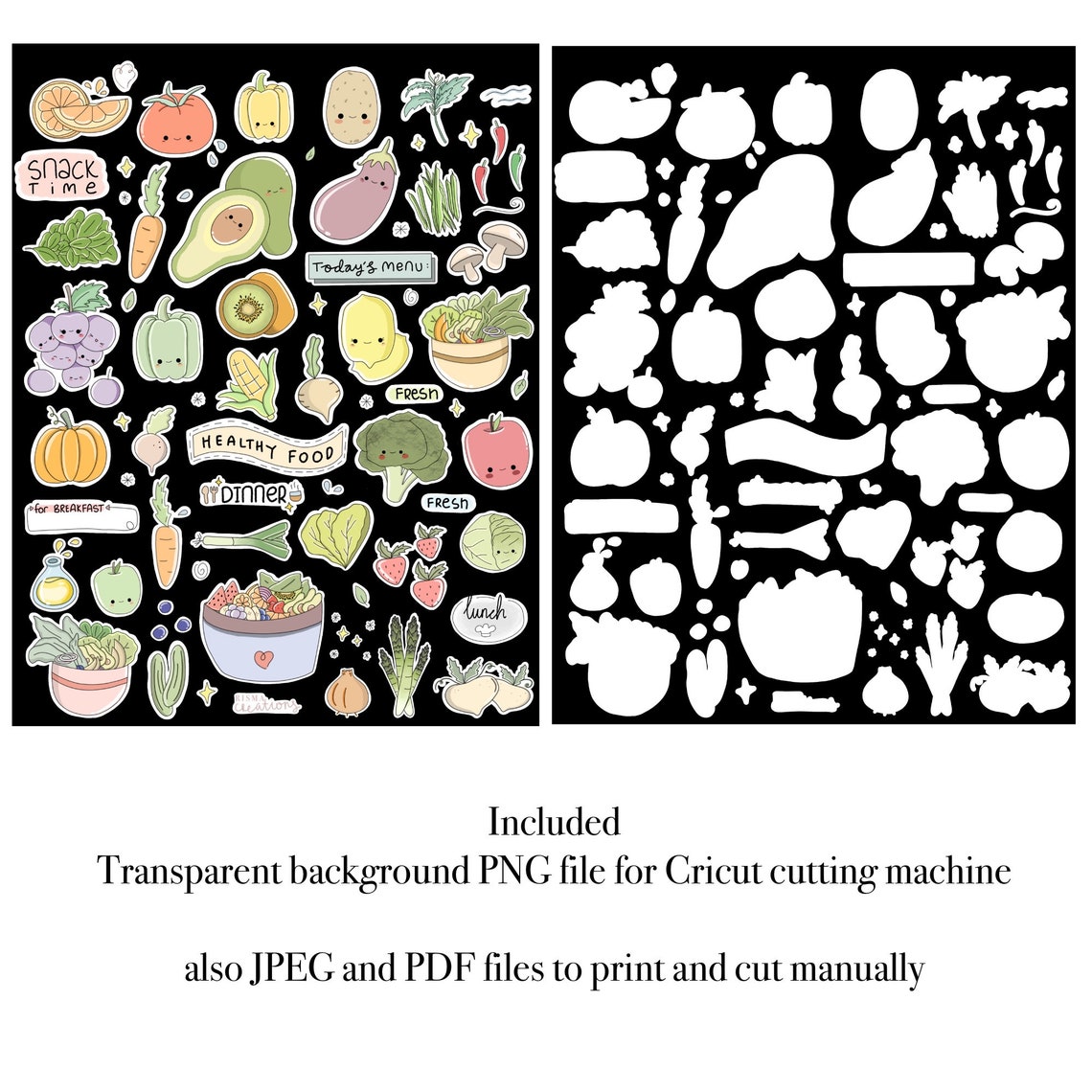 Healthy Food Digital Printable Stickers, Fruits Vegetables Commercial ...