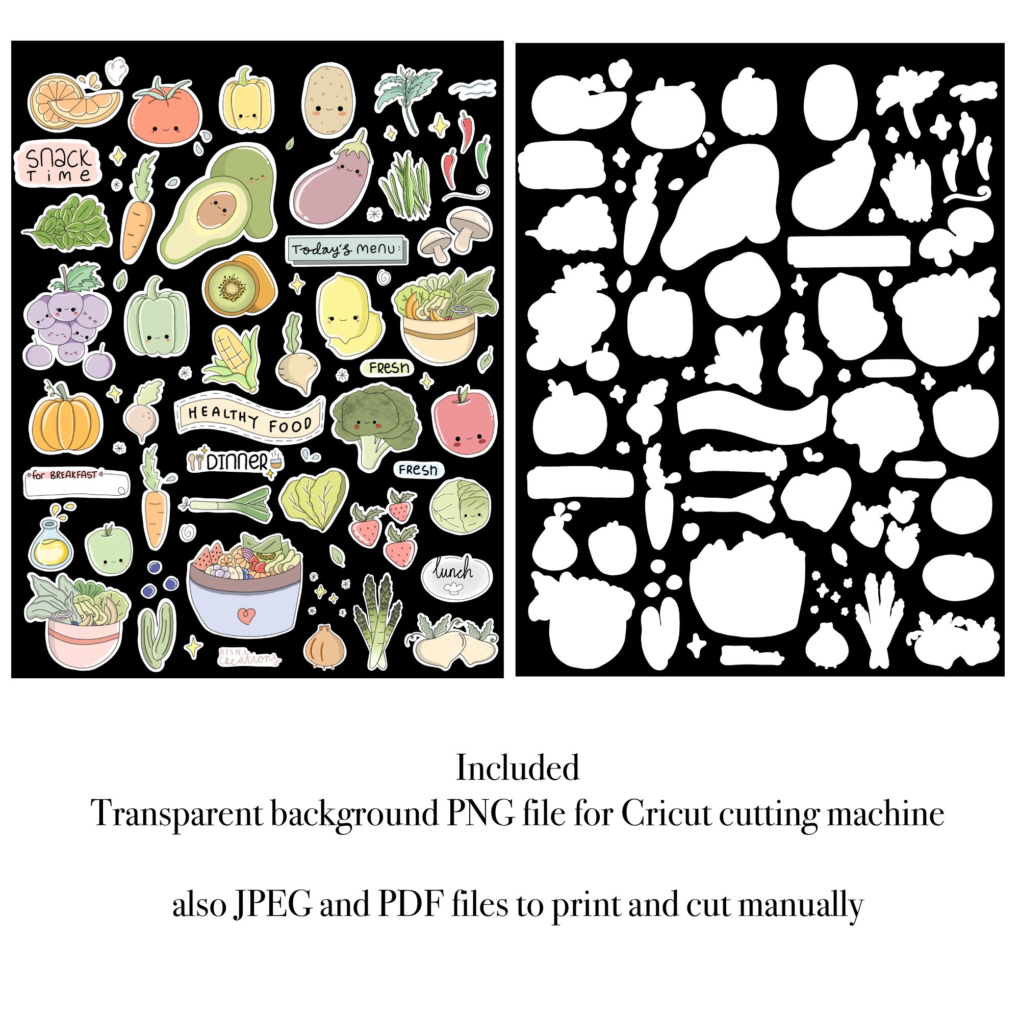 Healthy Food Digital Printable Stickers, Fruits Vegetables Commercial ...