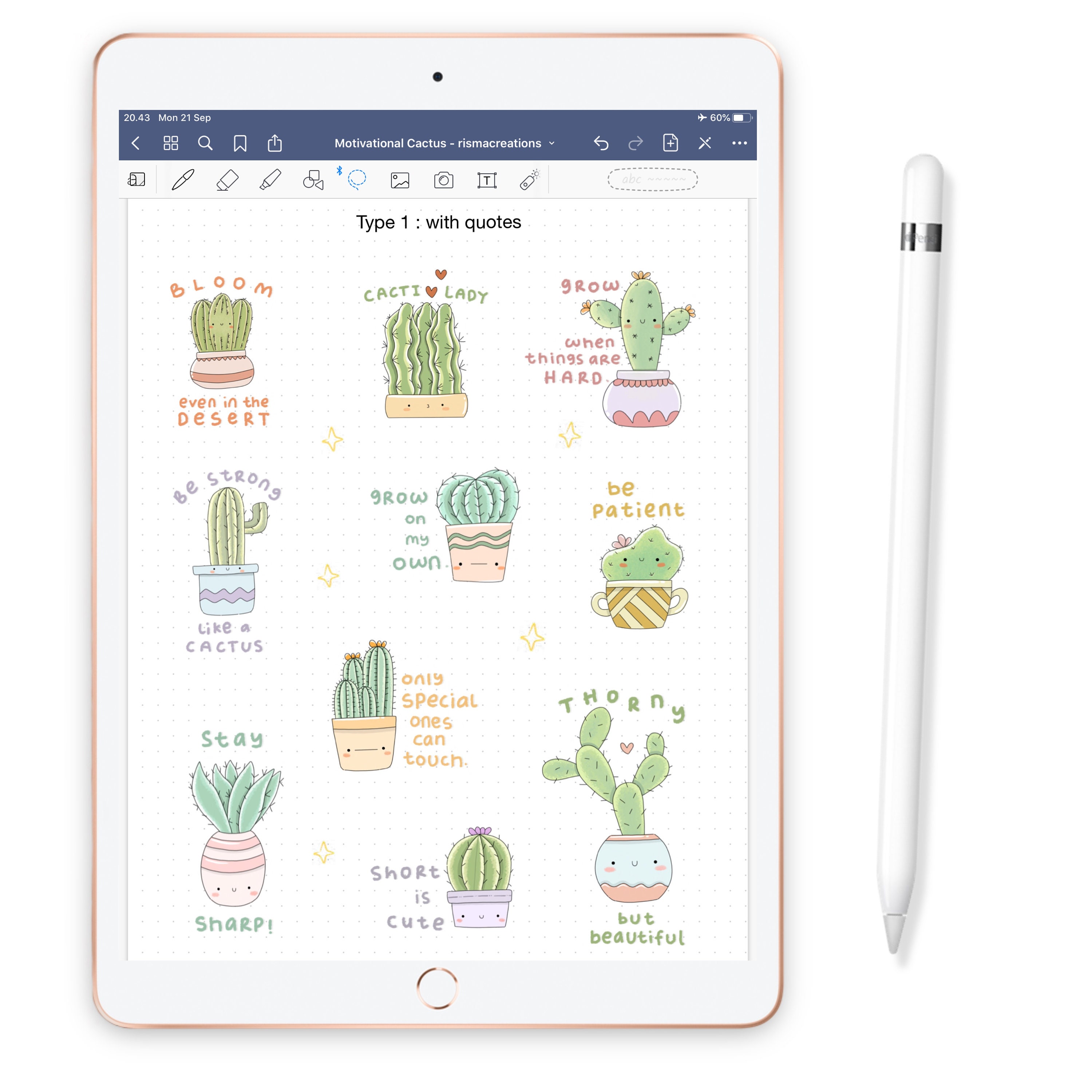 Motivational Cactus Digital Planner Stickers, Cactus Quotes Goodnotes ...