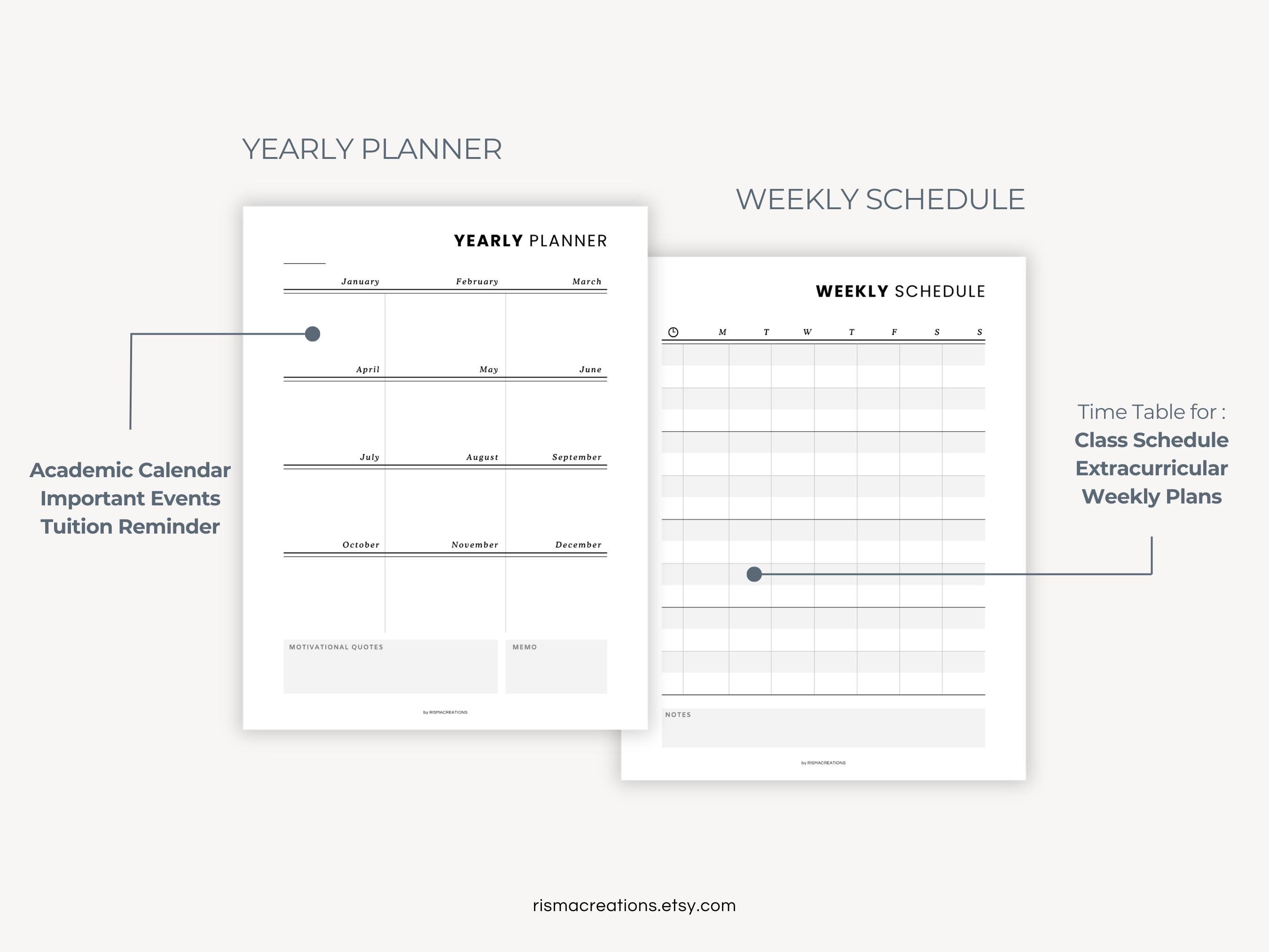 Easy Student Printable Planners Complete Elegant Smart Design in ...