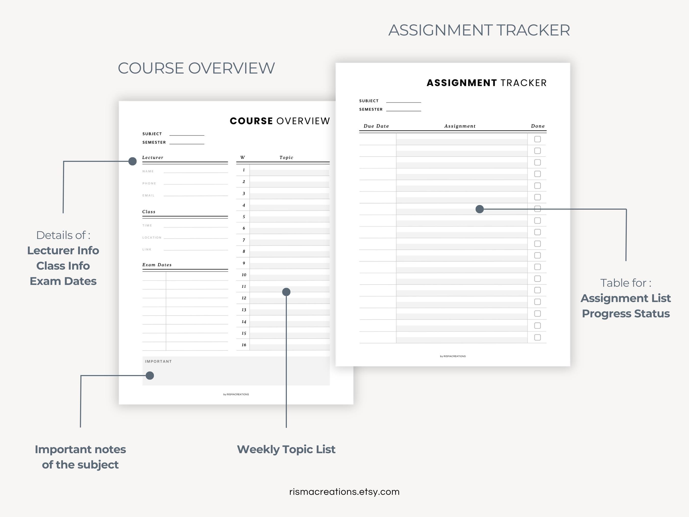 Easy Student Printable Planners Complete Elegant Smart Design in ...