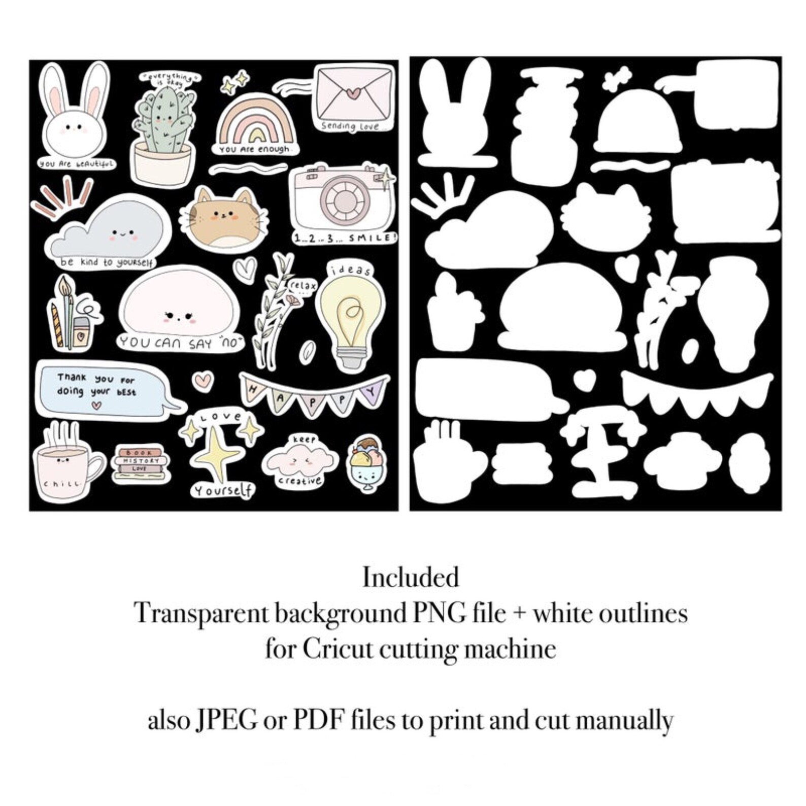 Self Care Printable Digital Stickers, Cute Cricut Friendly Digital ...