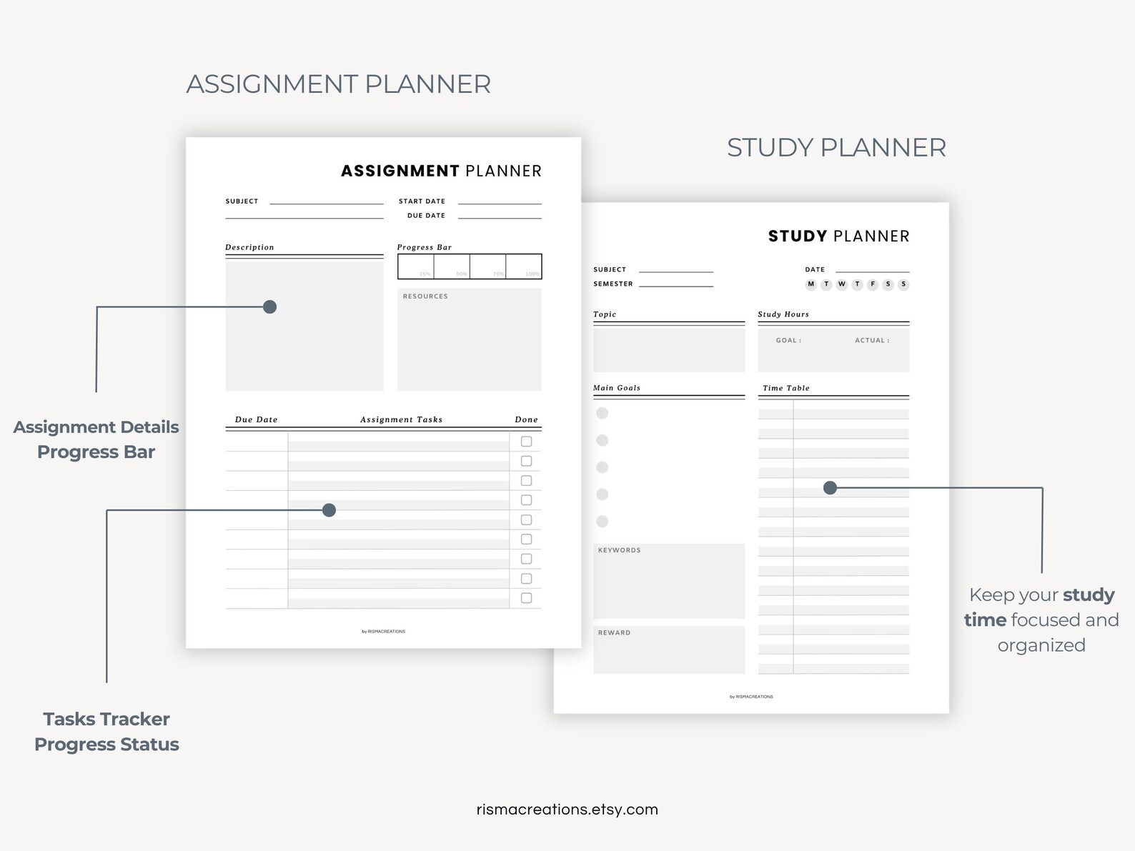 Easy Student Printable Planners Complete Elegant Smart Design in ...