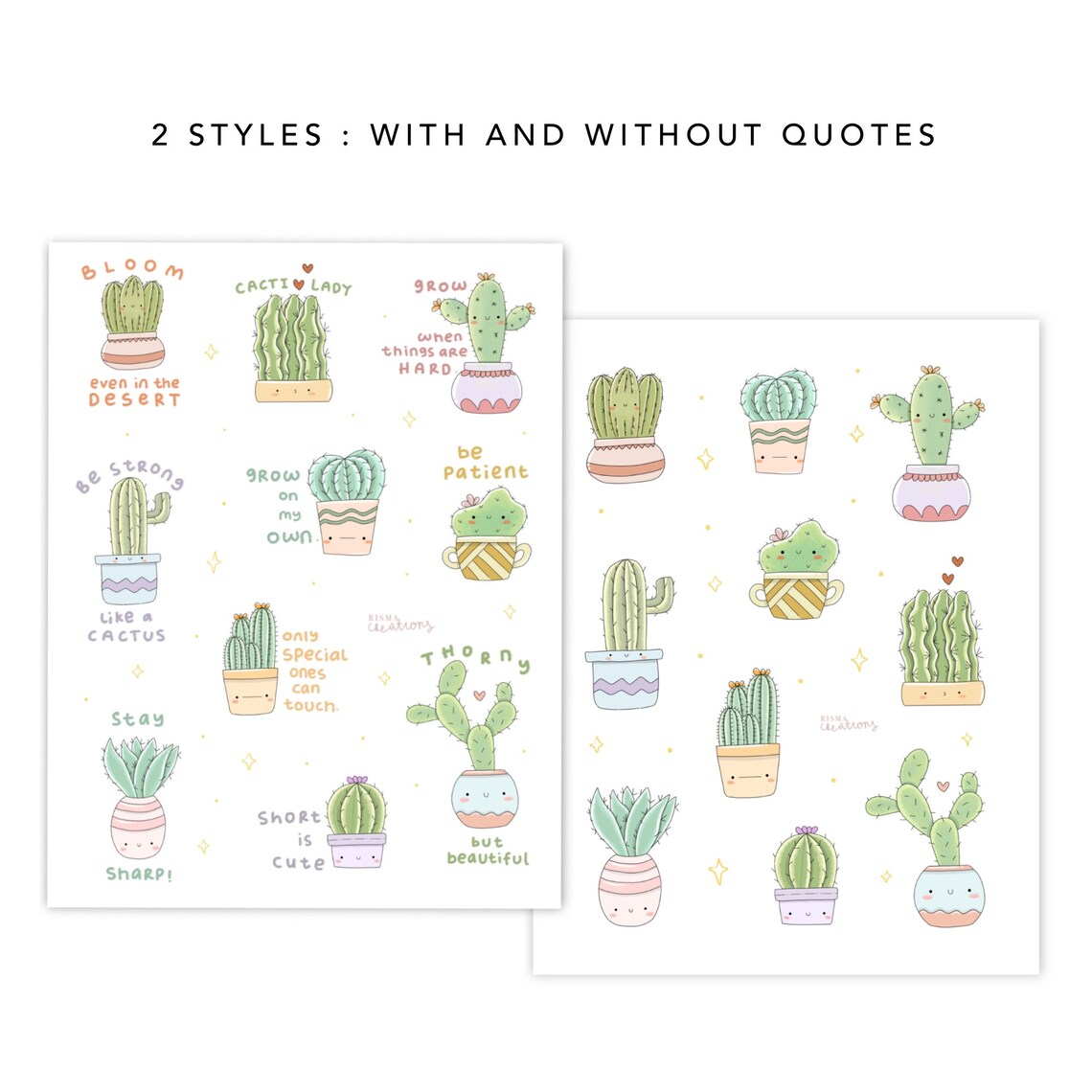 Motivational Cactus Printable Planner Stickers, Digital Cute Kawaii ...