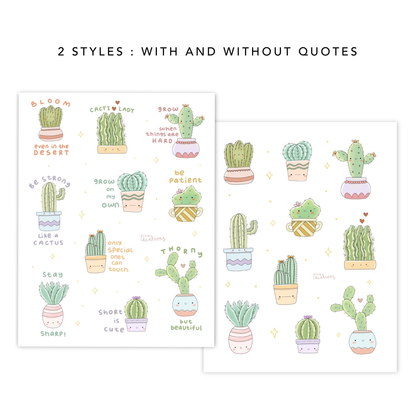 Motivational Cactus Printable Planner Stickers, Digital Cute Kawaii ...