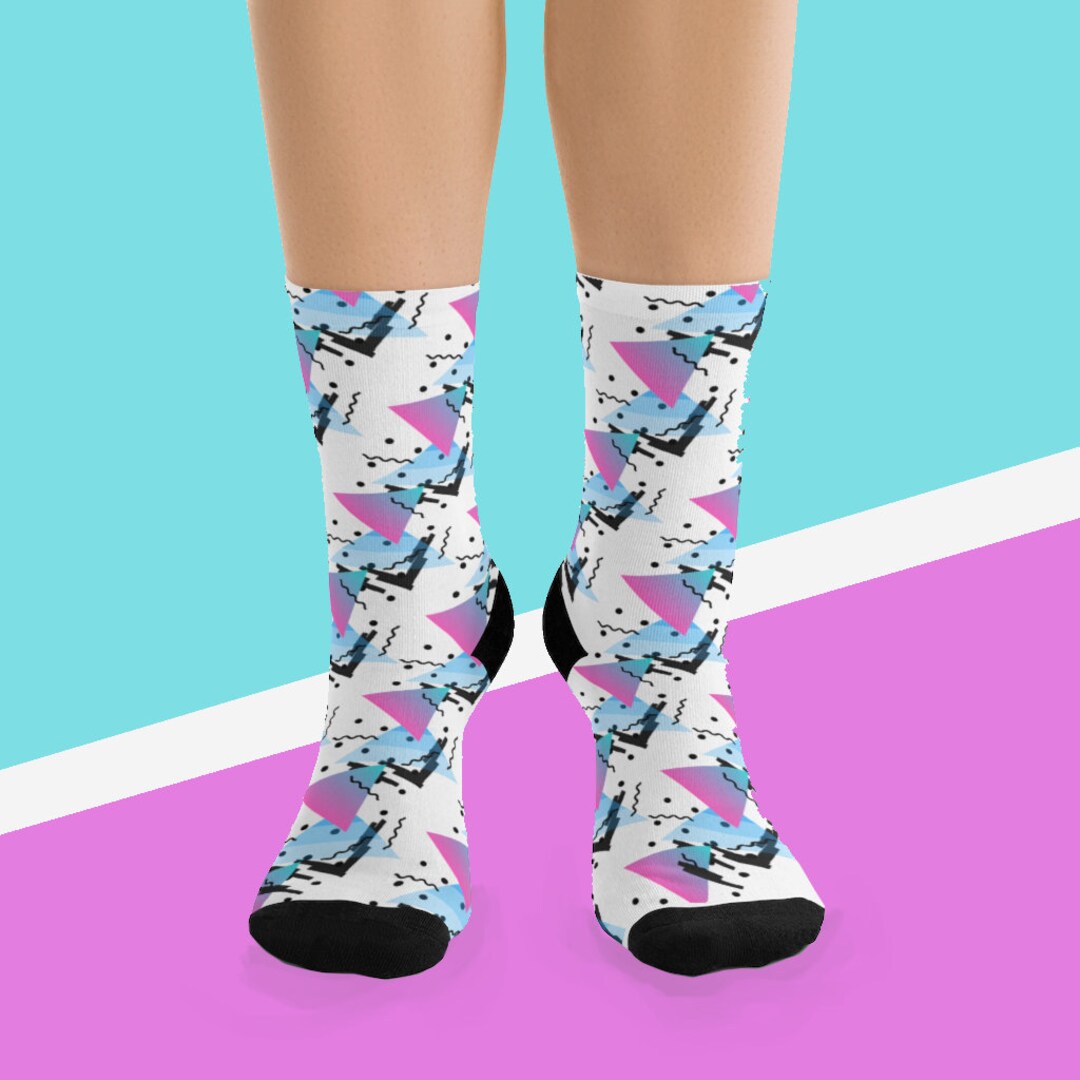 1980s White Memphis Pattern Geometric Vaporwave Synthwave Retro Socks ...
