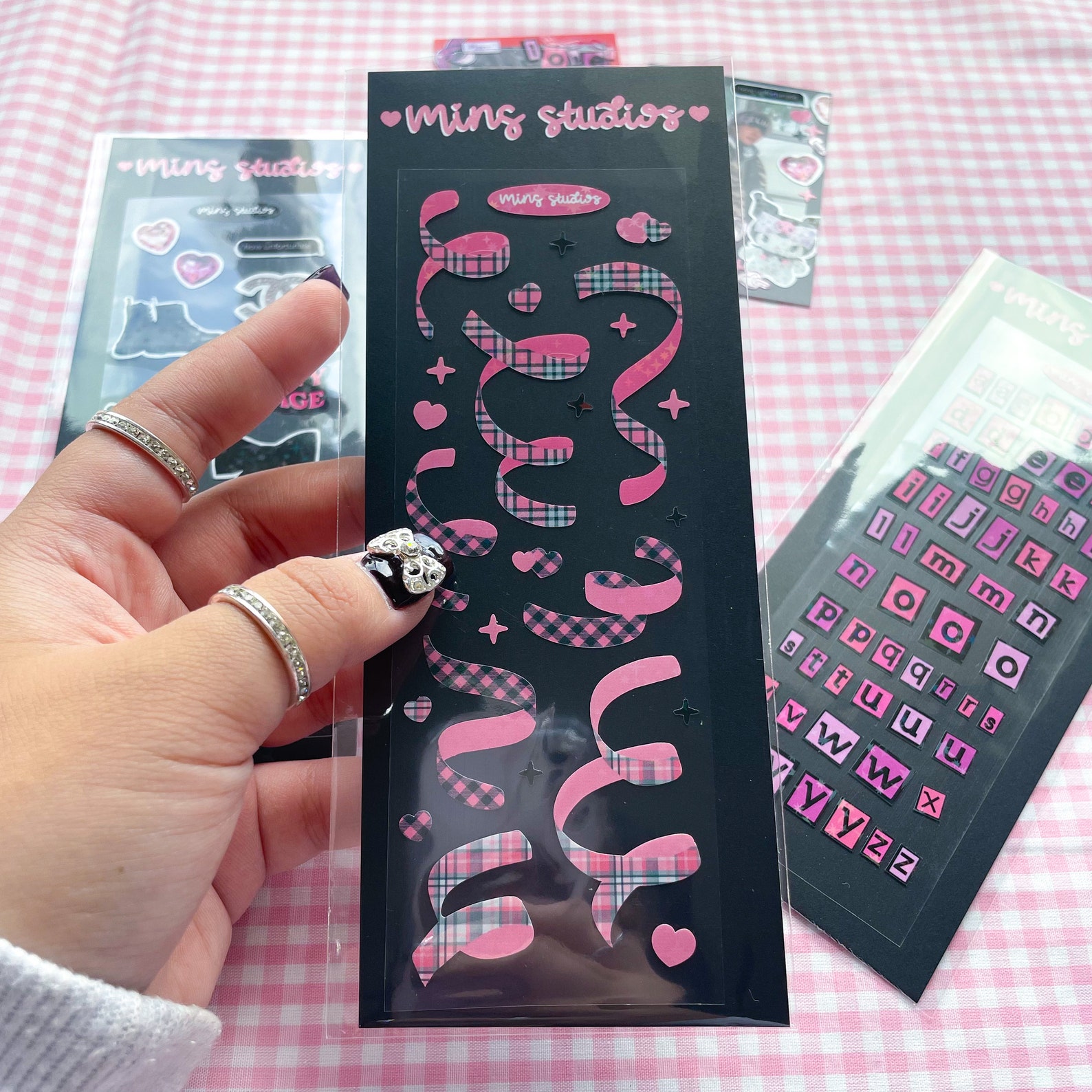 Pink Plaid Confetti Stickers Polco Stickers Korean Stickers - Etsy