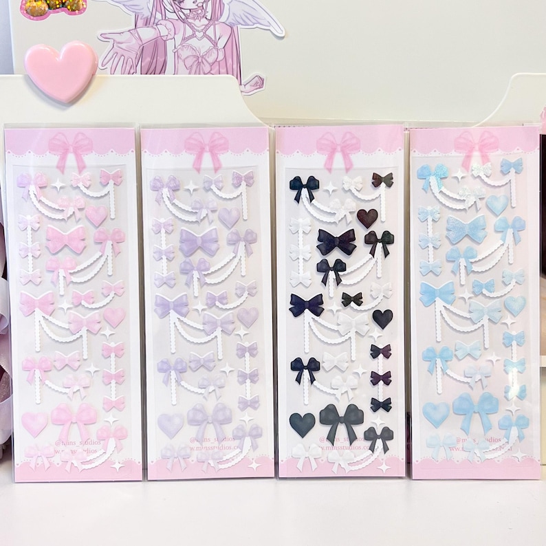 Kpop Deco Sticker, Ribbon Bow Sticker, Korean Stationery, Toploader ...