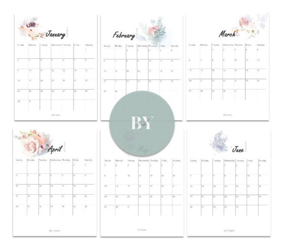 Floral Inspiring Printable Calendar 2022 English and French | Etsy
