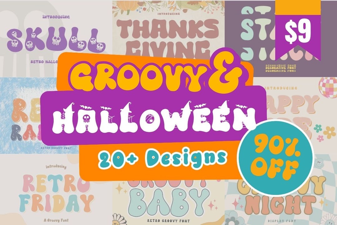 20 Groovy Font Bundle, Procreate Font, Halloween Fonts, Cricut ...