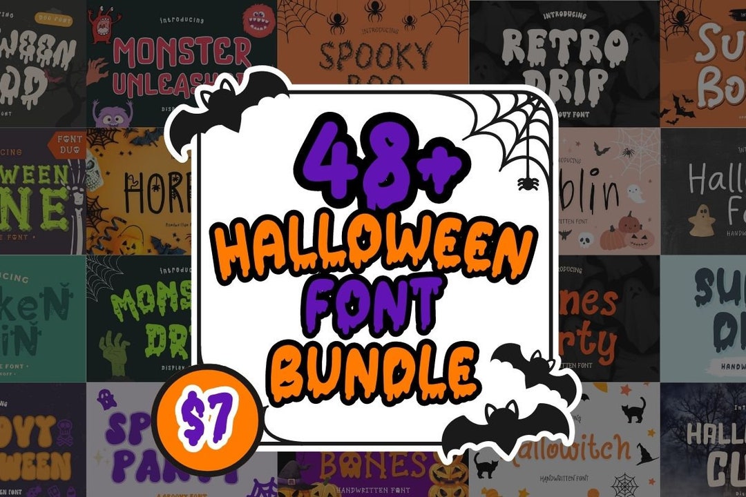 48 Halloween Font Bundle, Procreate Font, Halloween Fonts, Cricut ...