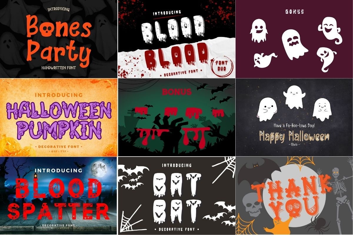 48 Halloween Font Bundle, Procreate Font, Halloween Fonts, Cricut ...